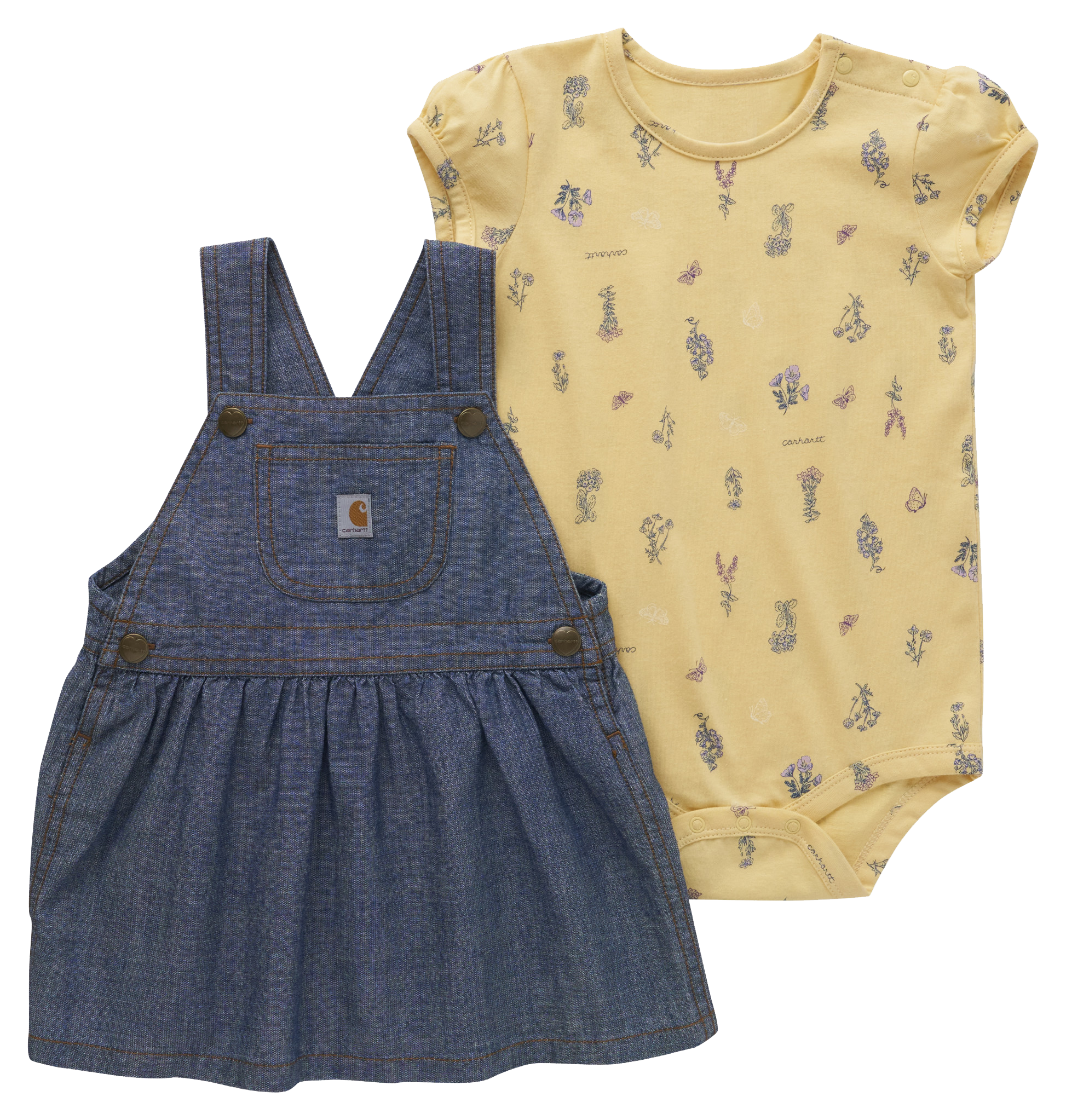 Carhartt Floral Printed Short-Sleeve Bodysuit and Denim Jumper Set for ...